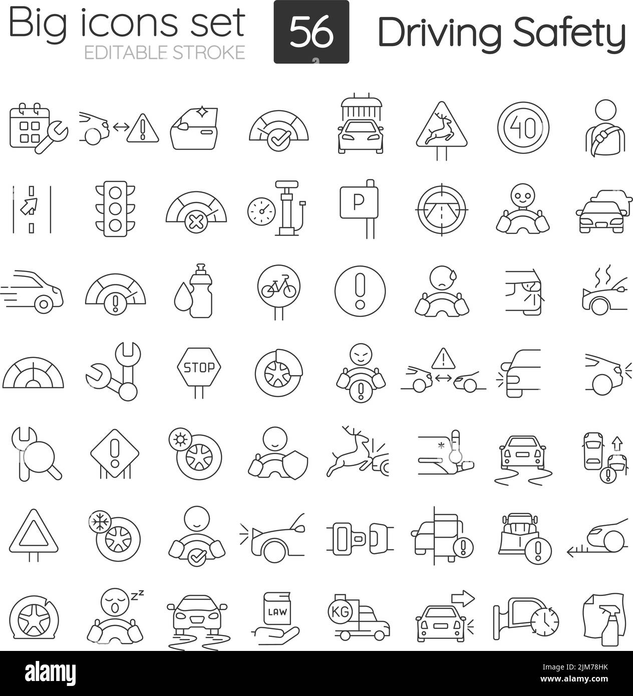 Driving safety linear icons set Stock Vector Image & Art - Alamy