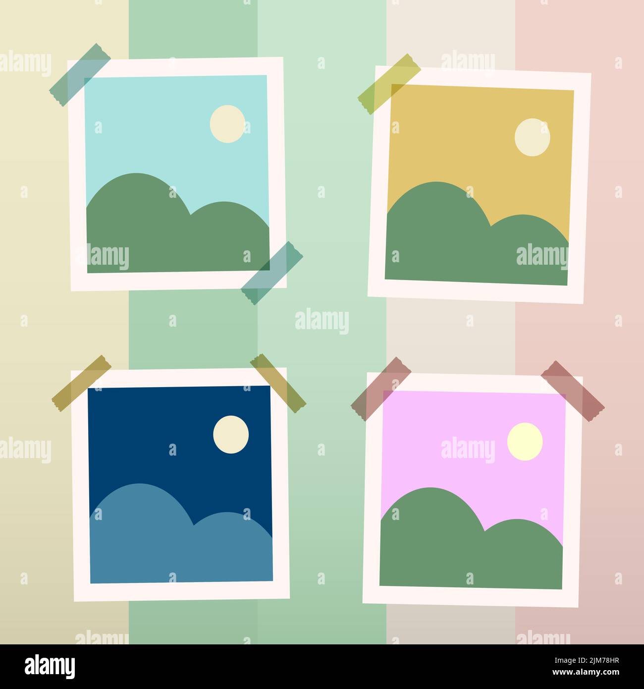 cute four photo frame with stripped soft pastel color background vector ...