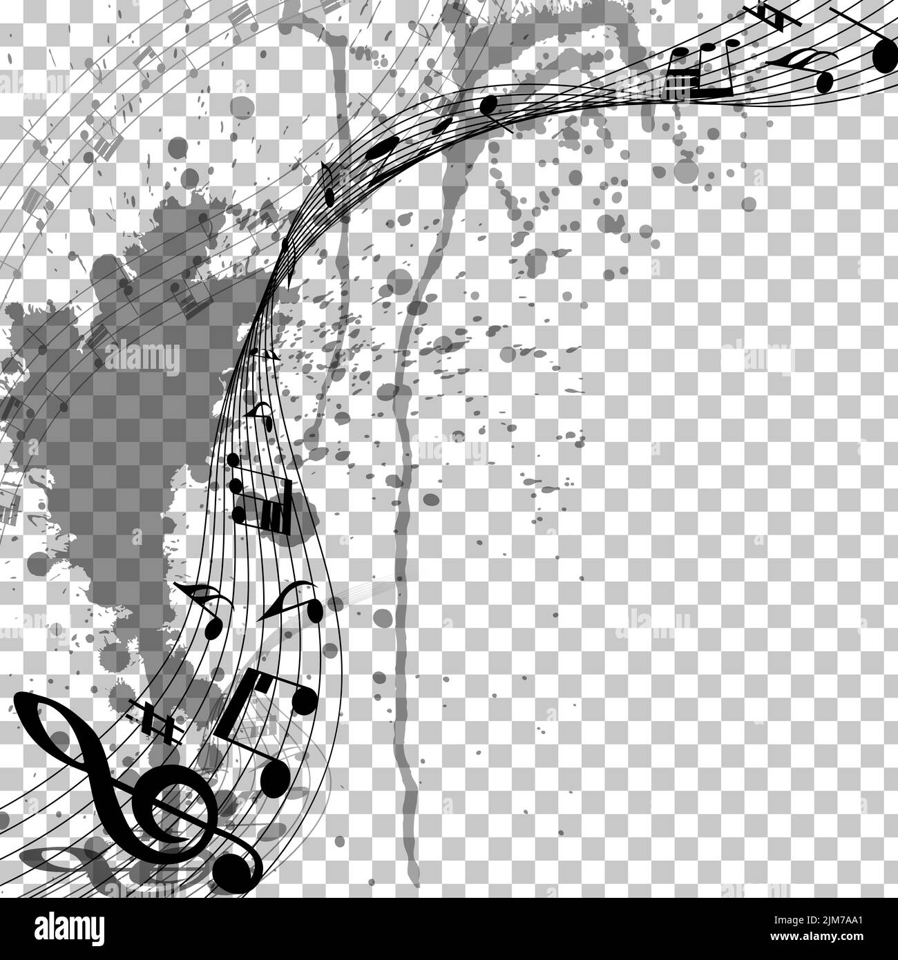 Musical Design From Music Staff Elements With Treble Clef And Notes On ...