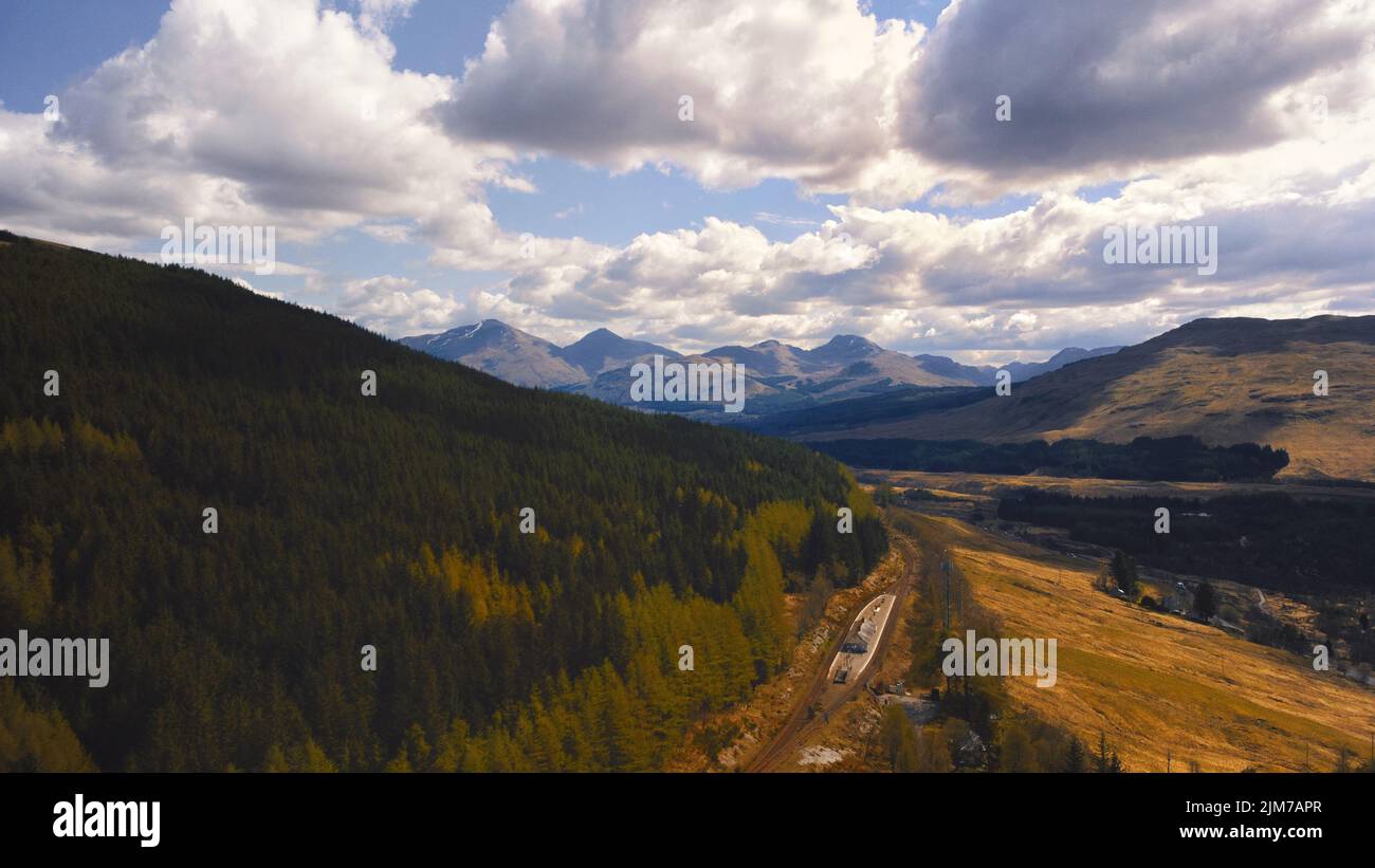 A scenic view of hills of West Highlands in Scotland where Tyndrum gold ...