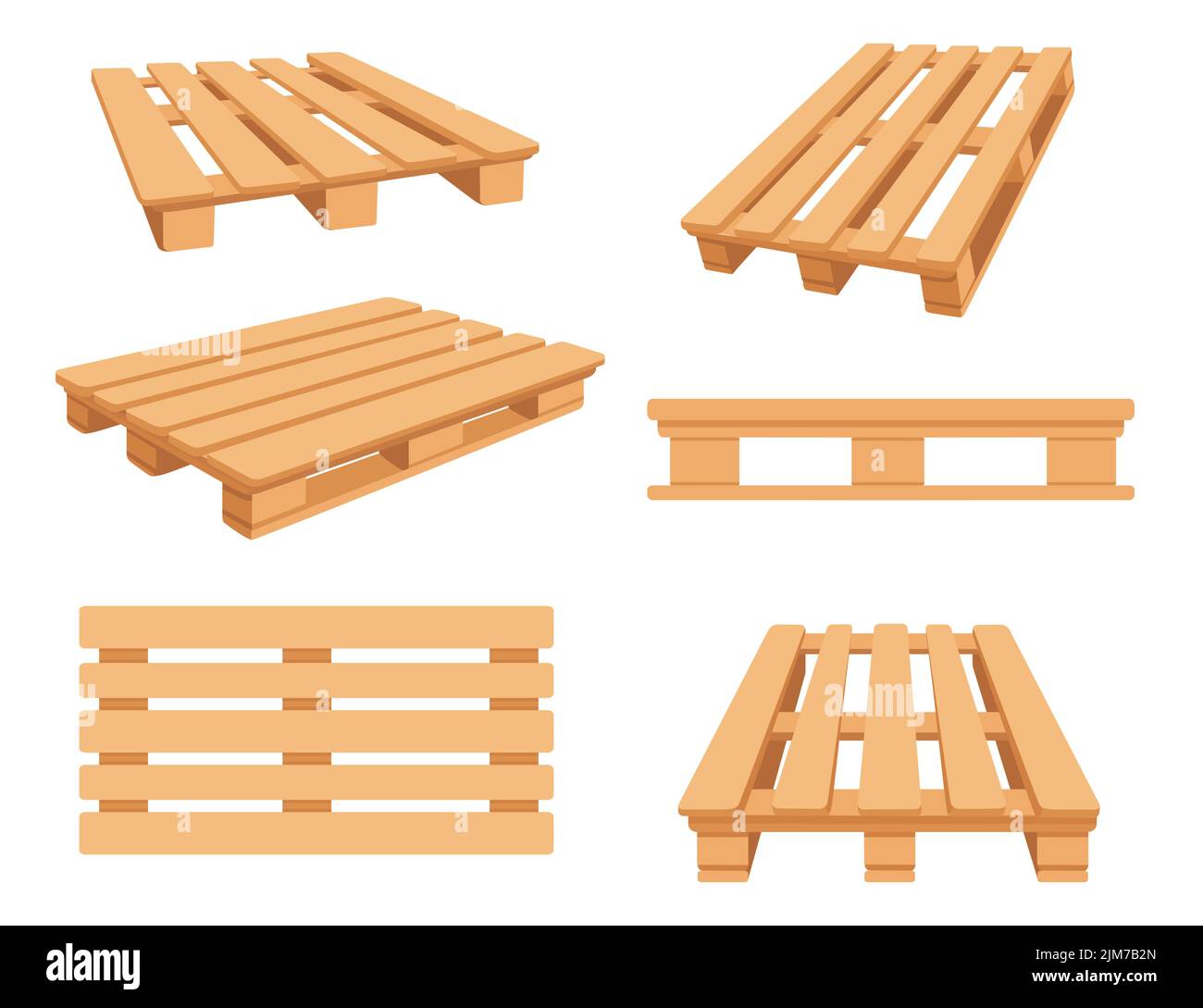 Set of wooden pallets for cargo loading and transportation vector ...