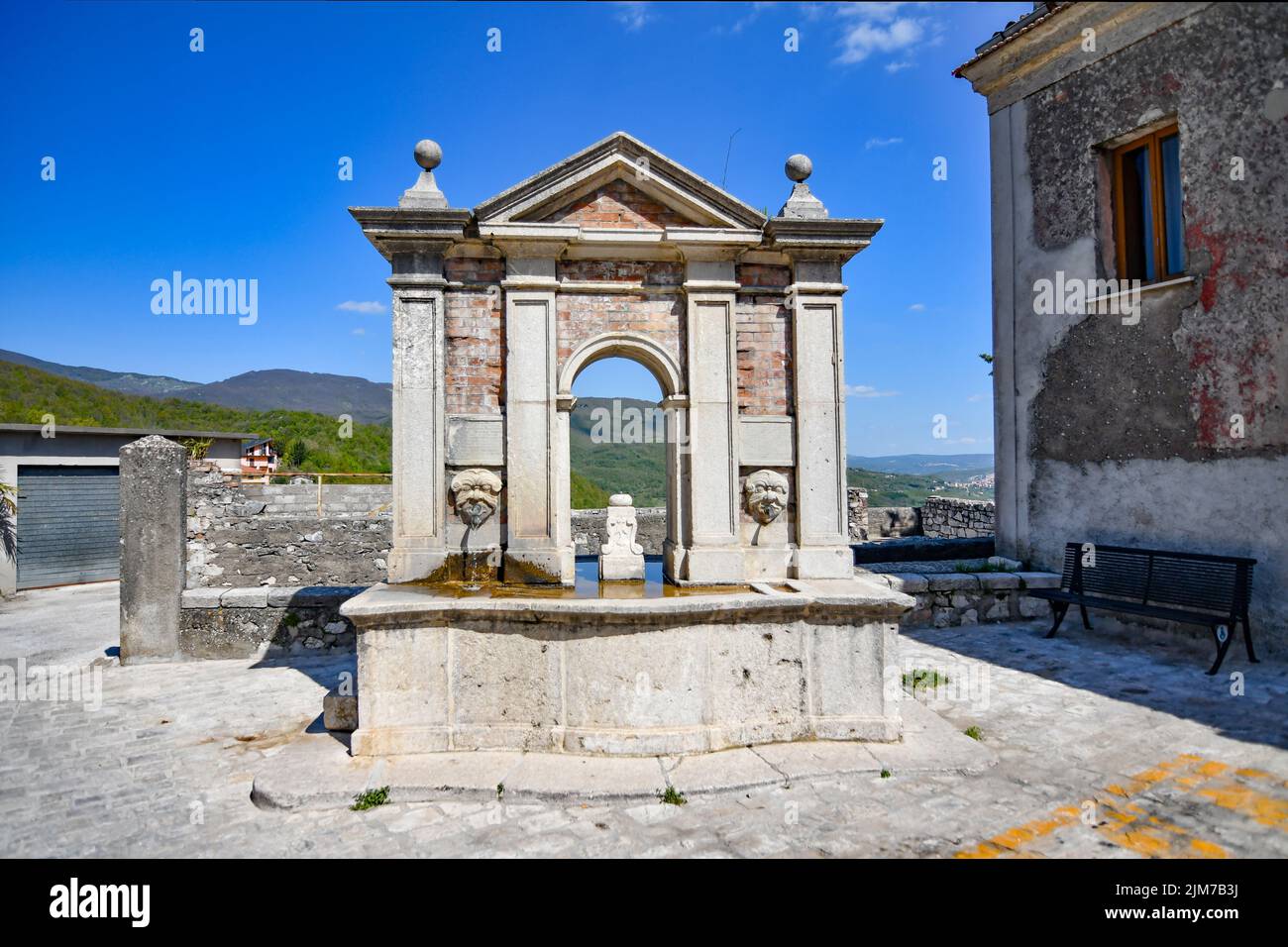 A scenic view of a fountain in Morcone in the province of Benevento ...