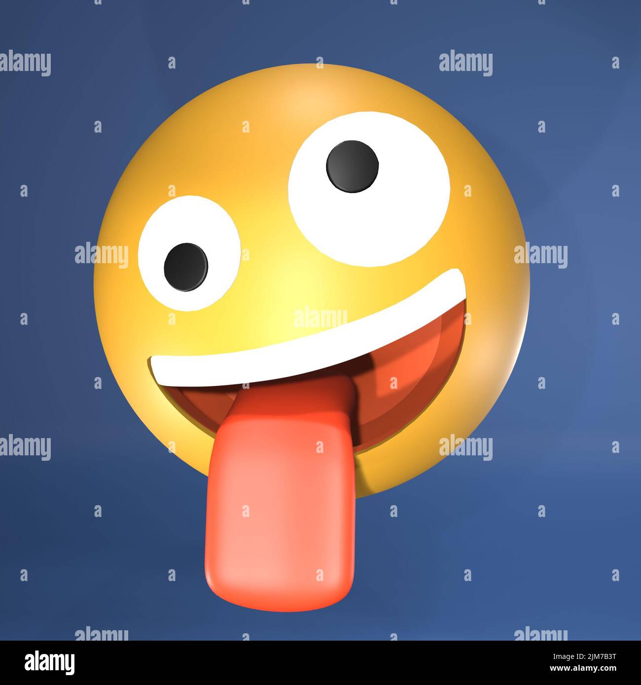 A 3D rendering of a yellow emoji with its tongue hanging out of a big ...