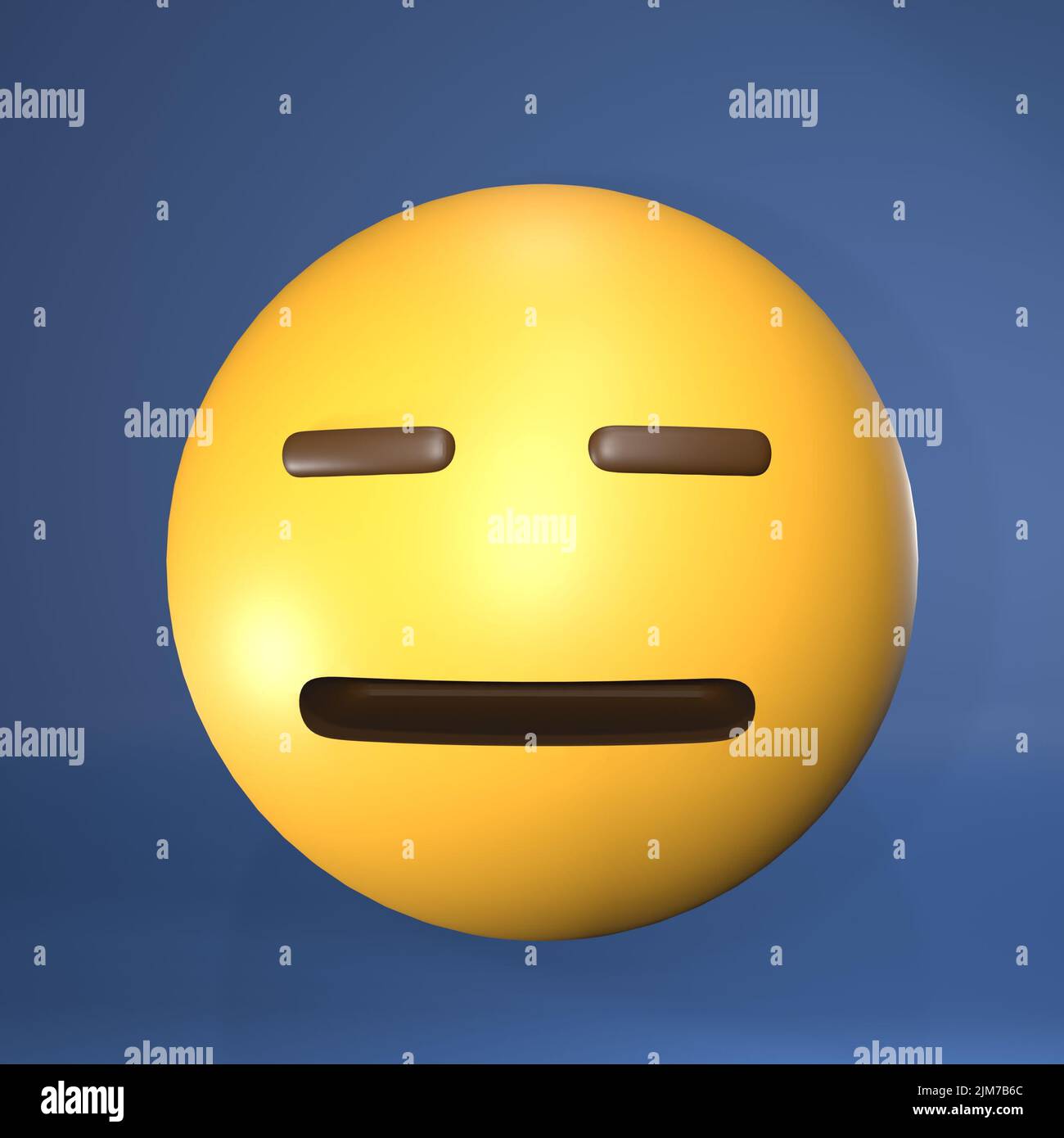 A 3D illustration of a yellow emoji with an expressionless face in a ...