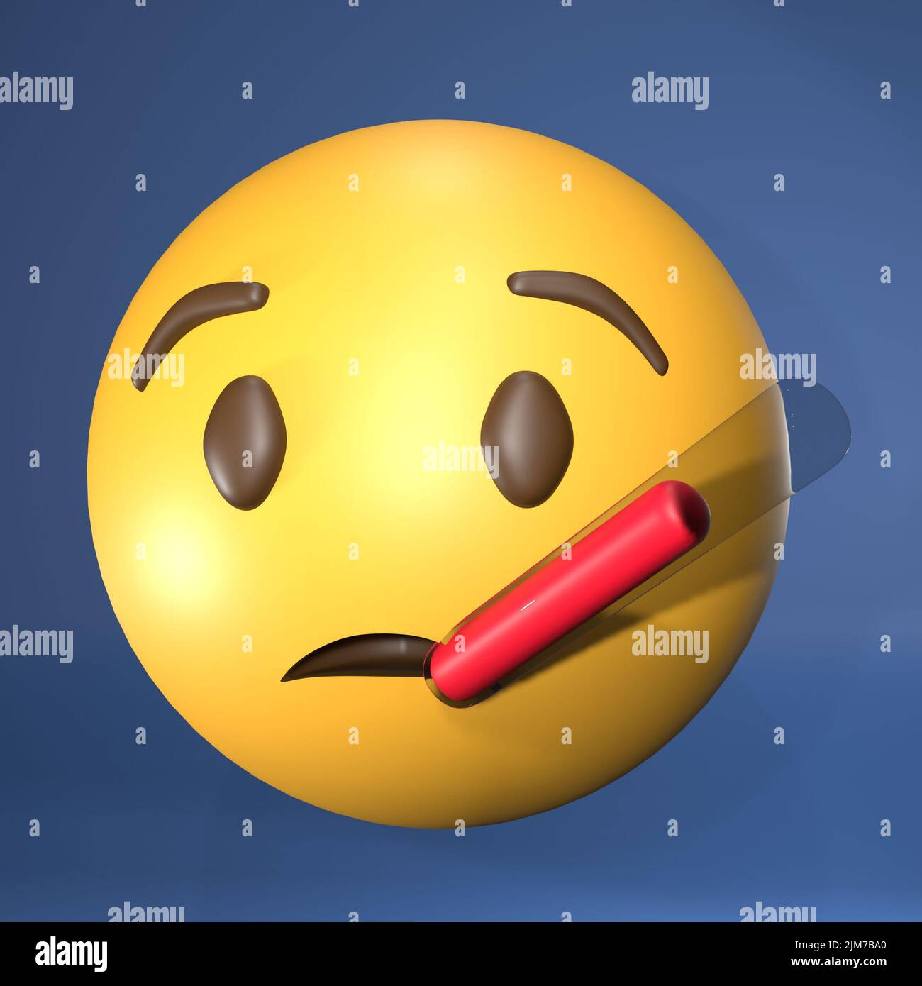 A vertical 3d rendering of a yellow emoji face isolated on blue ...