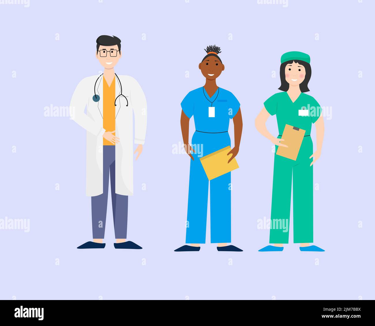 Various international doctors and nurses. Vector illustration on a ...