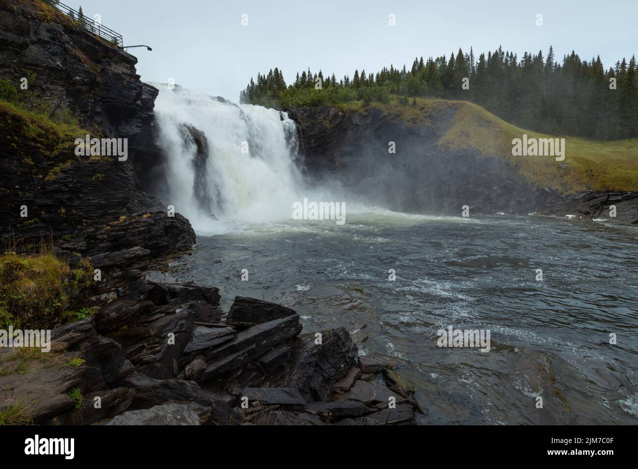 One of the largest waterfalls of Sweden - Tannforsen. Summertime water ...