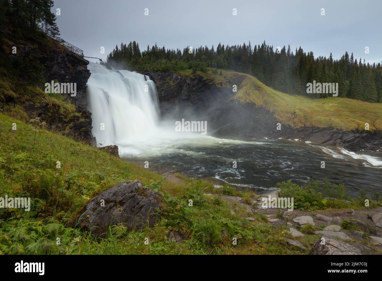 One of the largest waterfalls of Sweden - Tannforsen. Summertime water ...