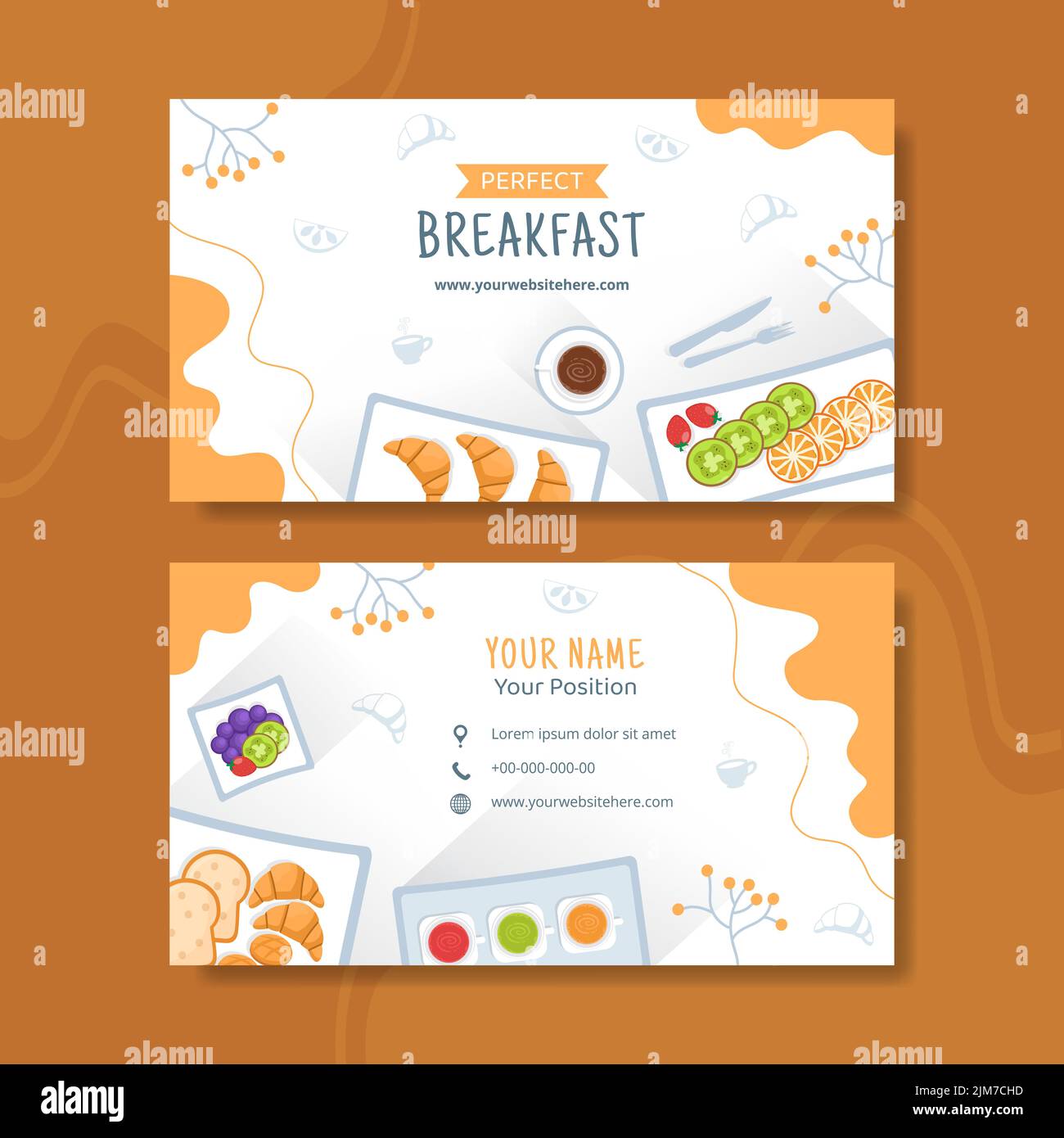 Breakfasts Card Horizontal Template Flat Cartoon Background Vector ...