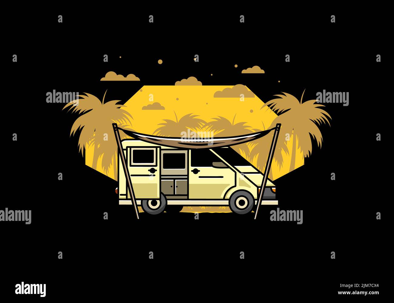 Illustration Design Of A Camper Van And Flysheet Stock Vector Image And Art Alamy