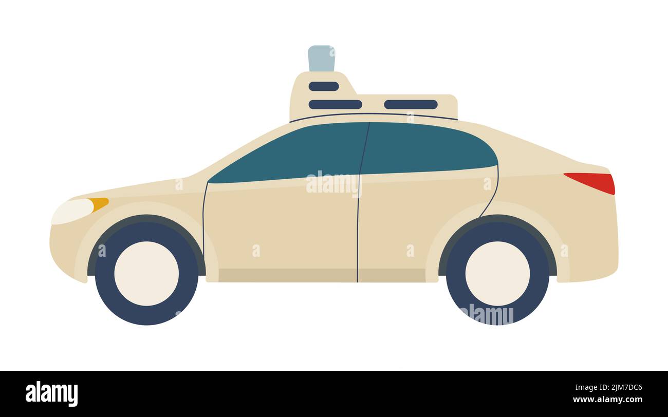 Driverless Car, autonomous vehicle, auto with autopilot. Vector illustration in flat style Stock ...