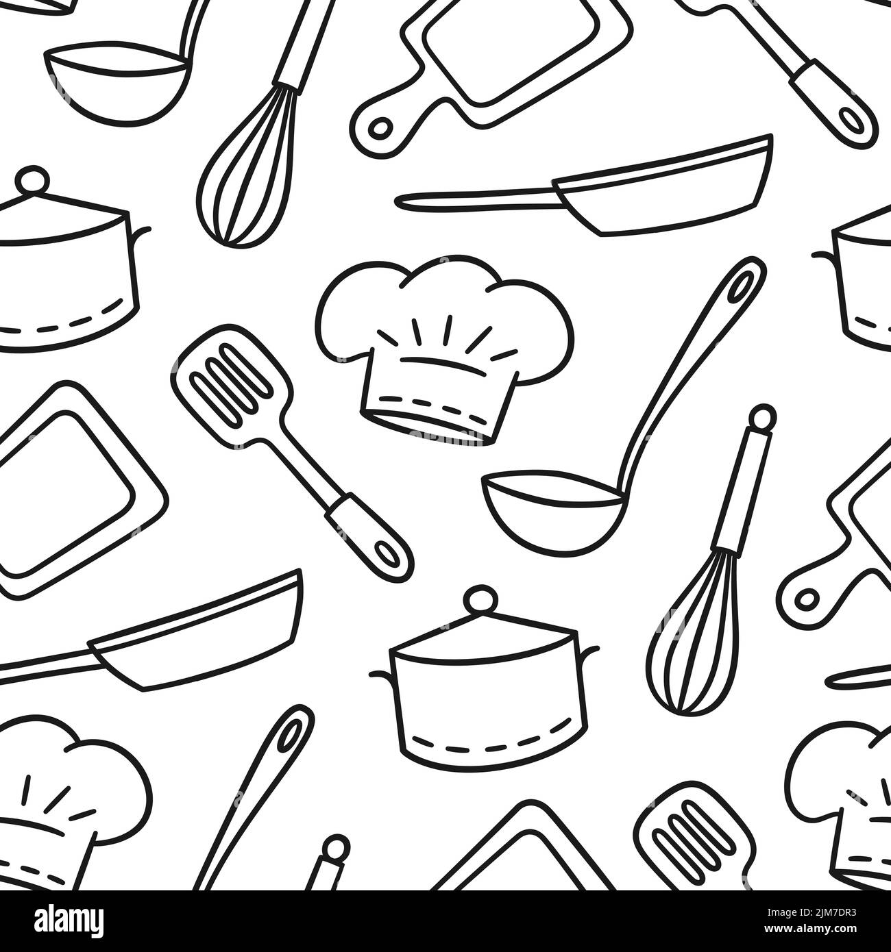 Hand drawn seamless pattern on the theme of chef and cook. Vector ...