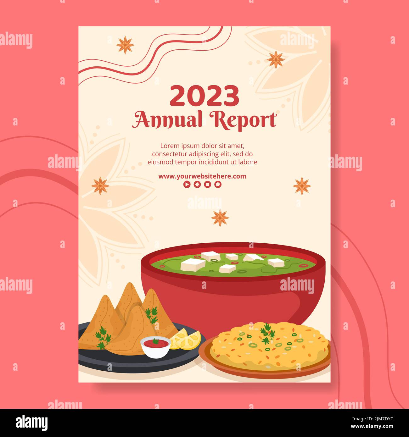 Indian Food Restaurant Annual Report Template Flat Cartoon Background ...