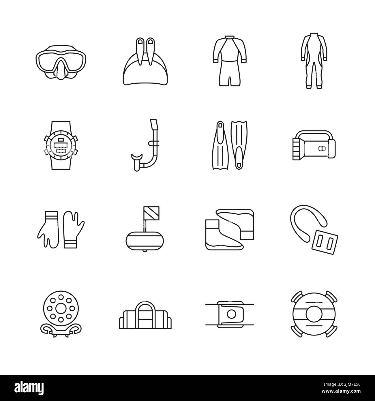 Freediving icons. Flippers, mask, wetsuit and other diving equipment ...
