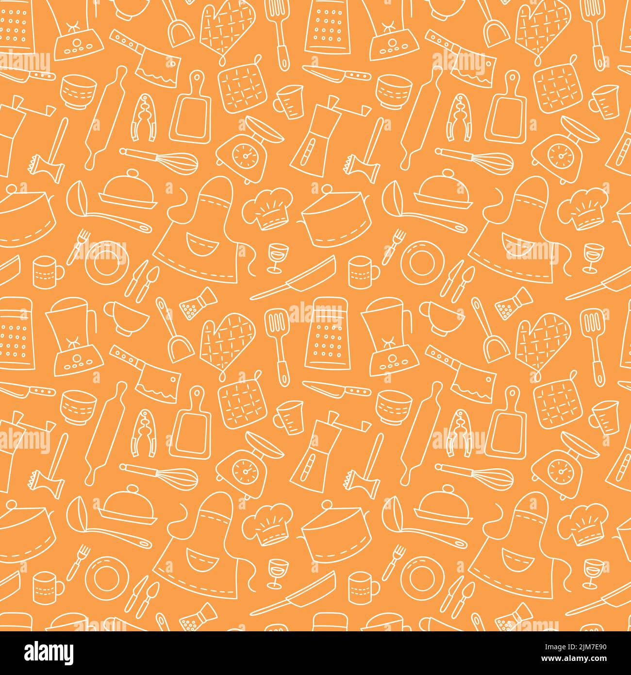 Kitchen tools and tableware. Cook. Seamless pattern. Hand drawn vector ...