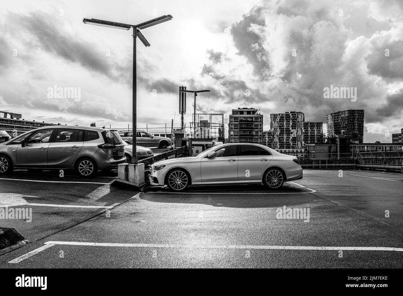 Wide angle shot of a car in Black and white Stock Photo - Alamy