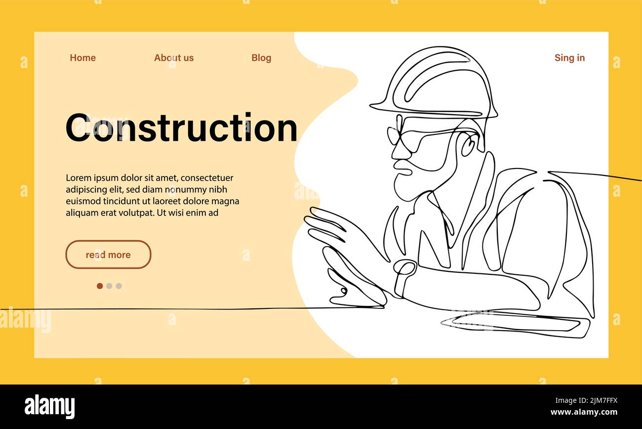 Vector landing page of architecture works with protective face masks ...