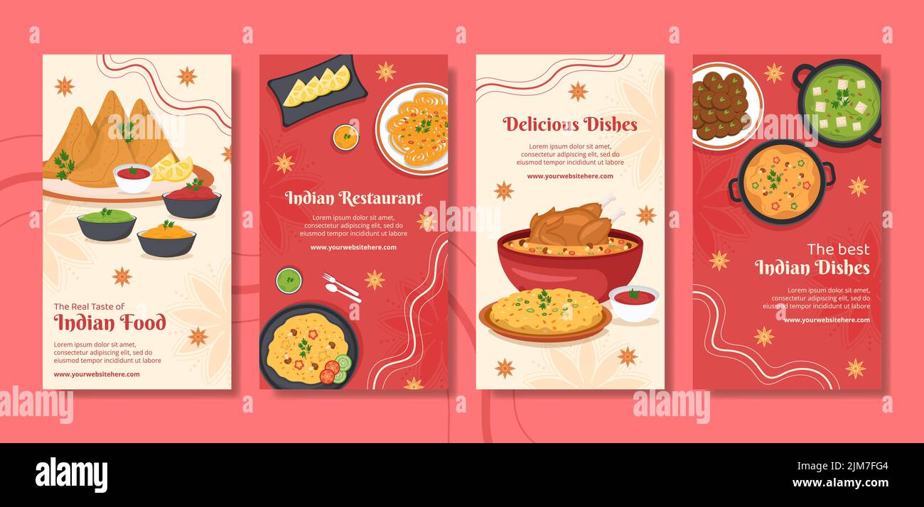 Indian Food Restaurant Social Media Stories Template Flat Cartoon ...