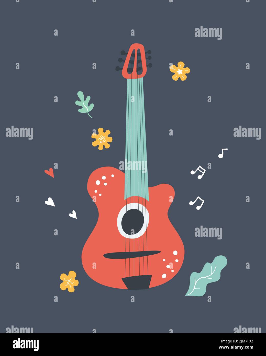 Hand drawn classical acoustic guitar. Print for music festival or t ...