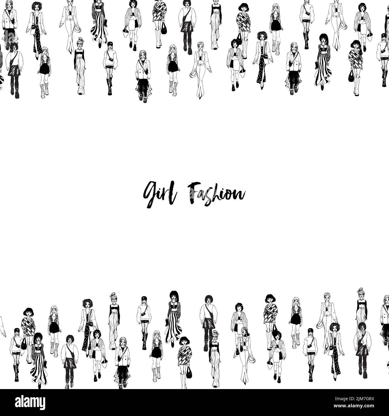 Women in trendy clothes. Fashion vector border Stock Vector Image & Art ...