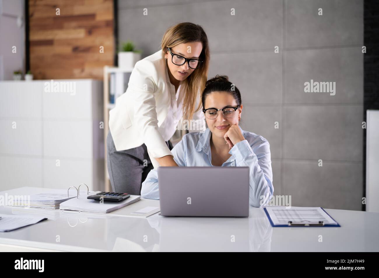 Business People Training On Computer. Young Woman In Office Stock Photo ...