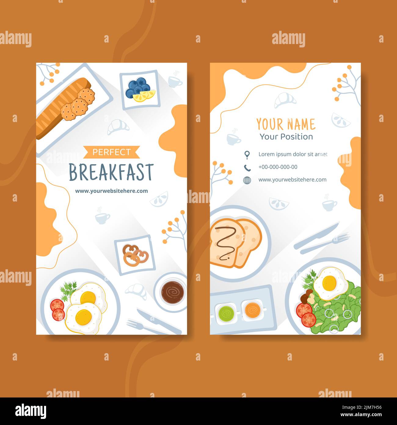 Breakfasts Card Vertical Template Flat Cartoon Background Vector ...