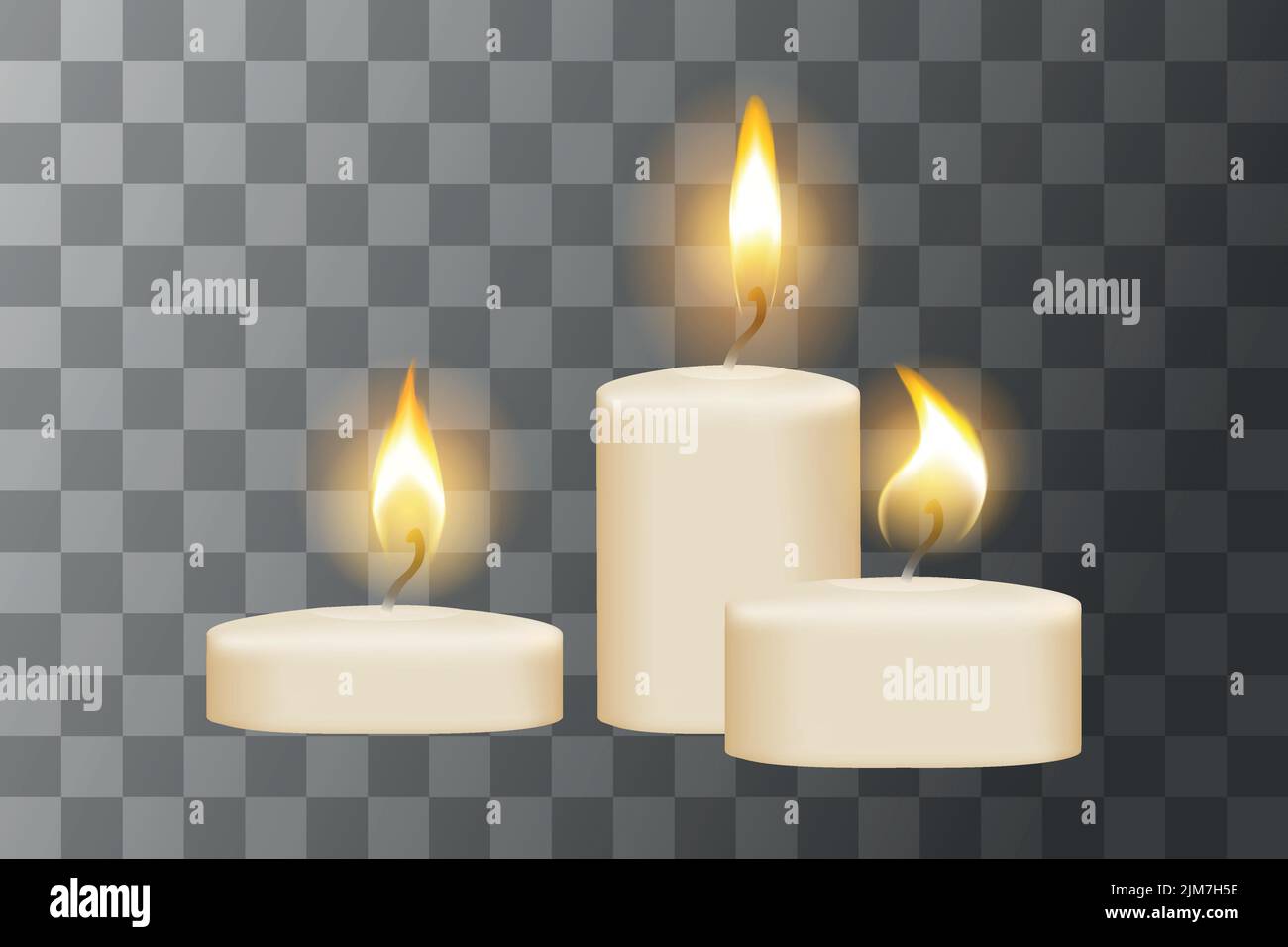 Set of three small candles vector illustration isolated on transparent ...