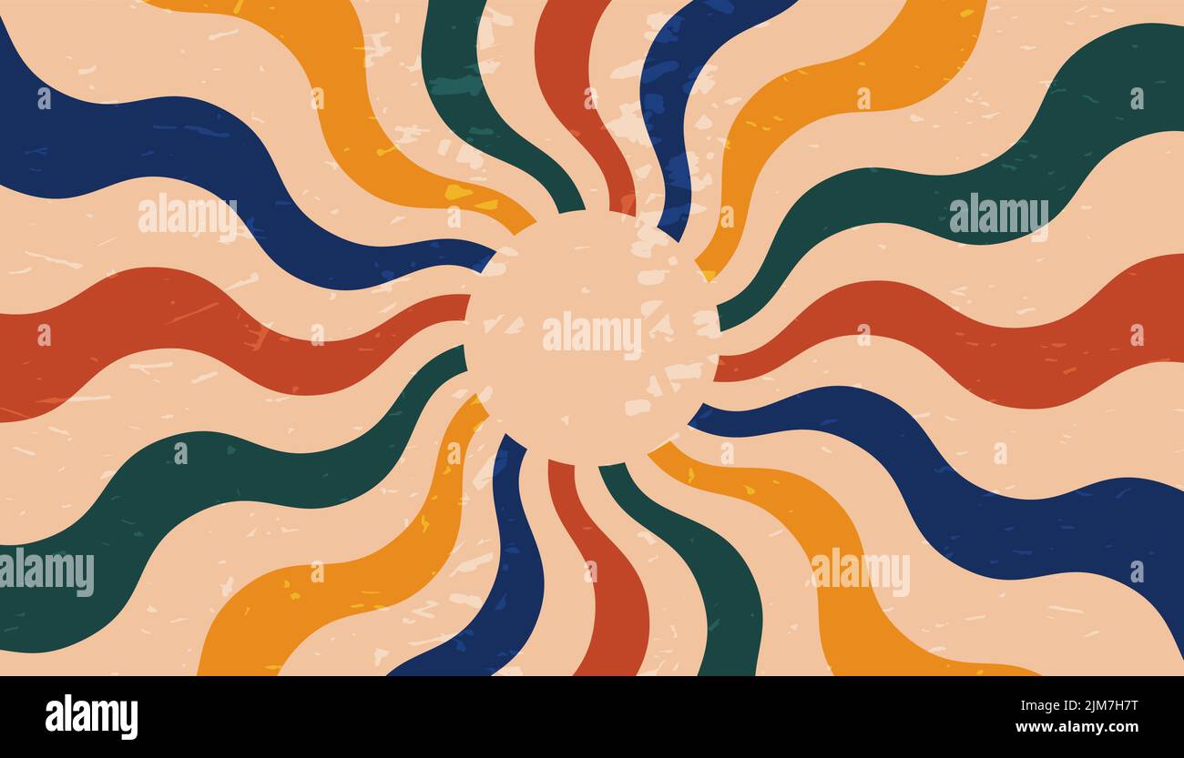 Retro banner with sun and rays in style of 70s. Sunburst, sunrise ...