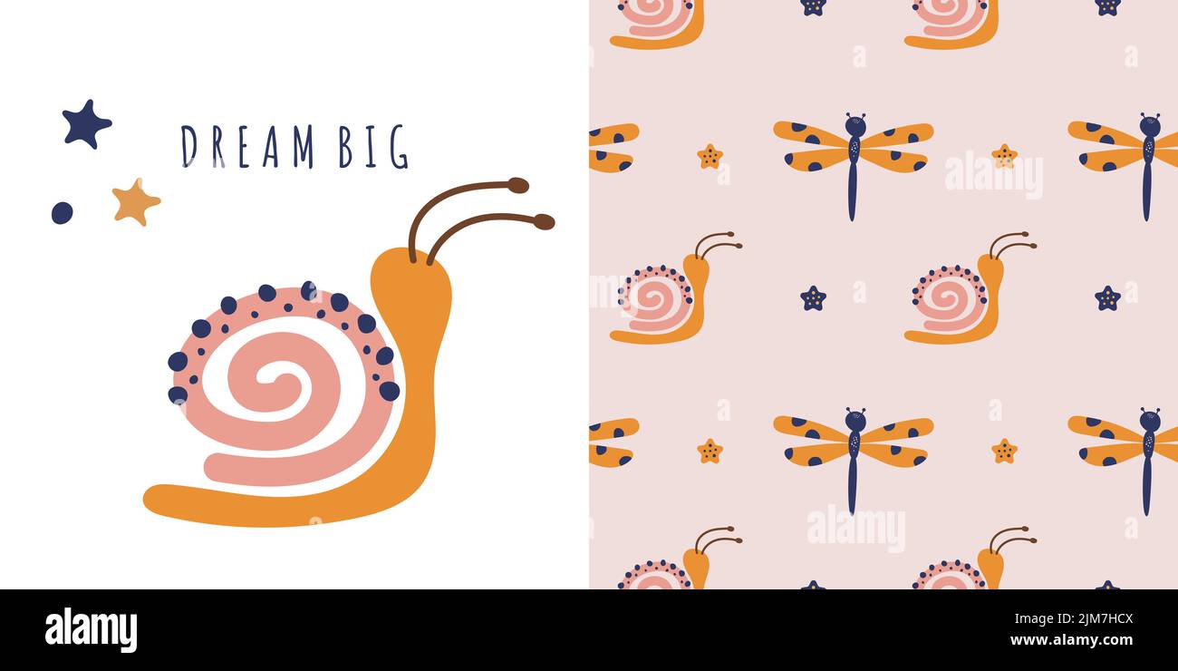 Dragonfly and snail pattern Stock Vector Image & Art - Alamy