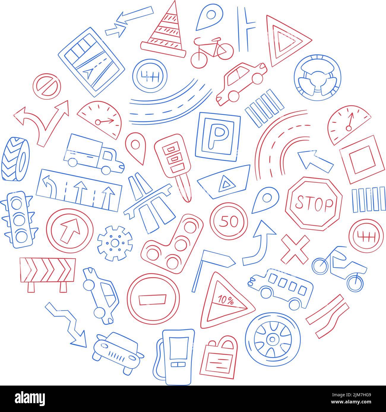 Set of cars, road objects, traffic signs and automobile symbols. Vector ...