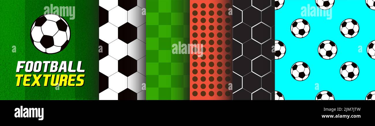 Football Seamless Pattern Textures Collection Set. Soccer pitch, ball ...