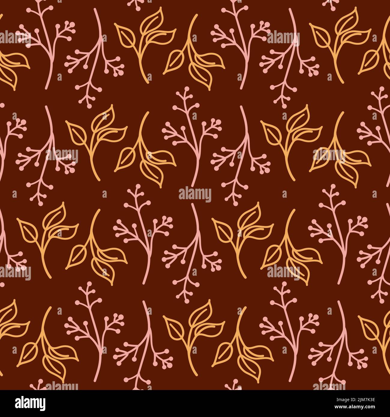 Plant branch burgundy maroon yellow seamless pattern for textile and ...
