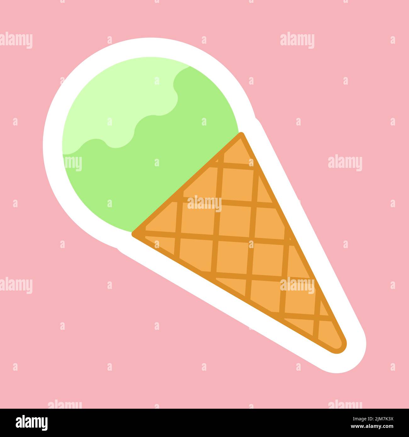 Fruit Scoop Of Ice Cream In A Waffle Cone Sticker Icon Flat Design