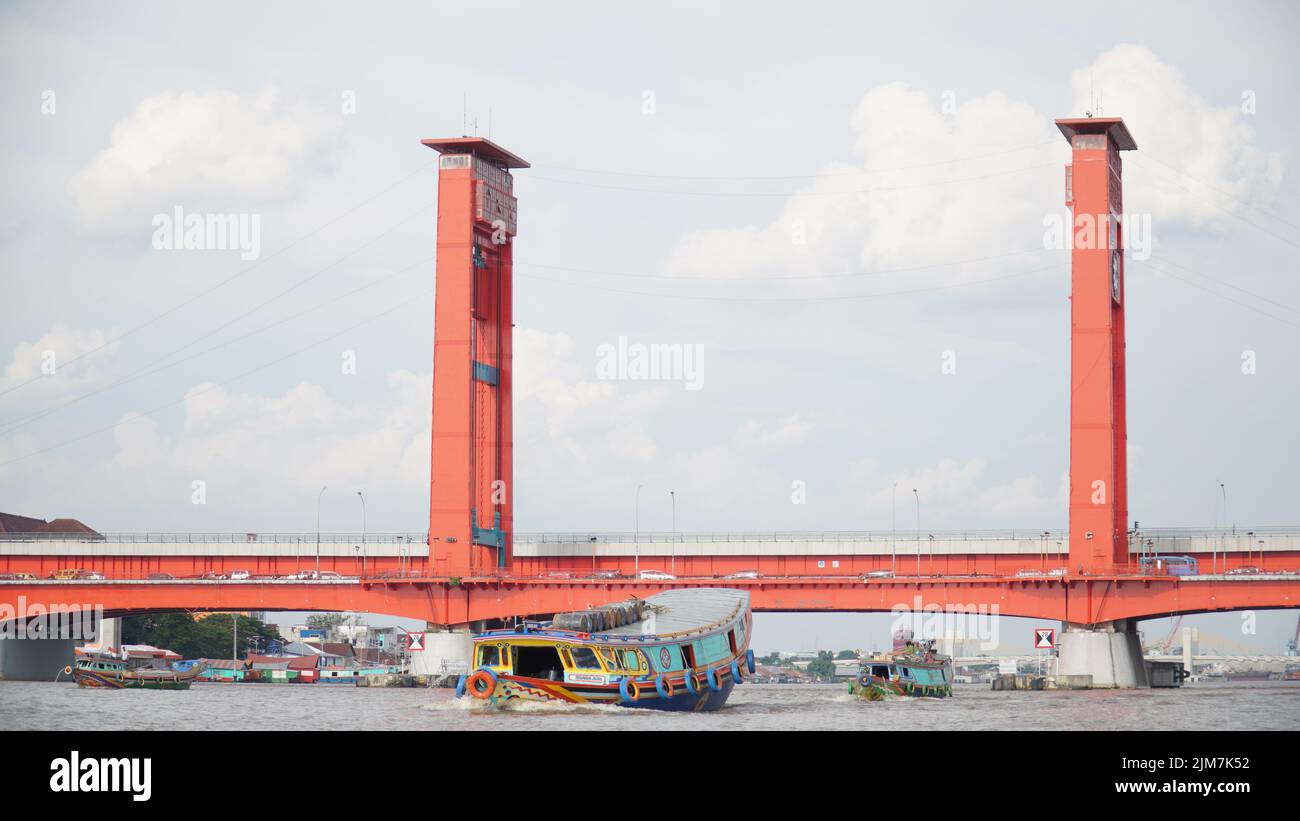 The bridge that spans over the Musi River in Palembang City has a ...