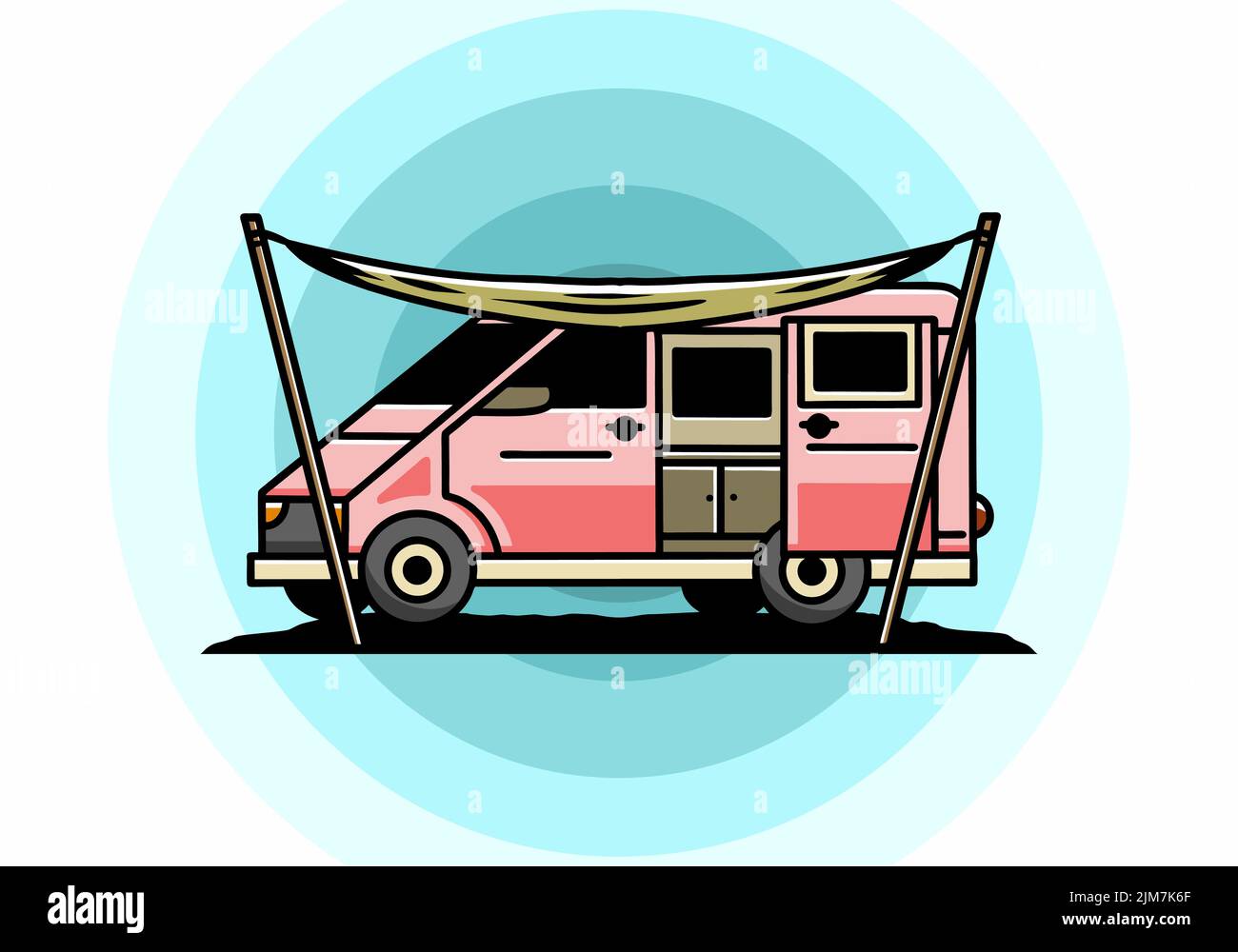 Illustration Design Of A Camper Van And Flysheet Stock Vector Image And Art Alamy