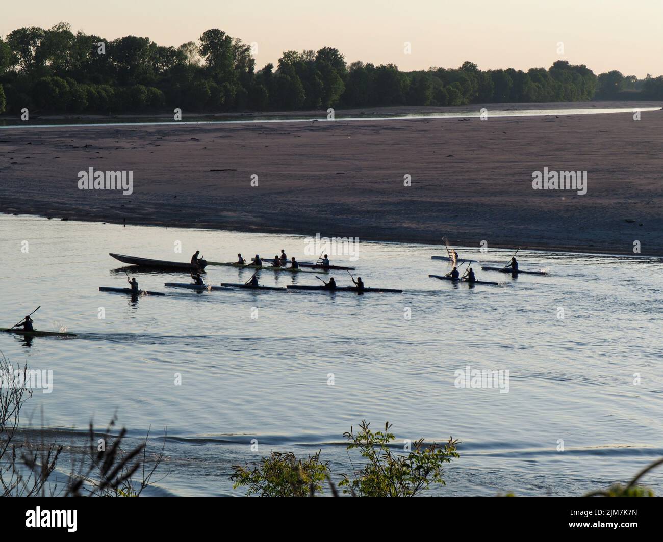 Cremna, Itay - May 2022 People rowing in the Po river image Stock Photo ...