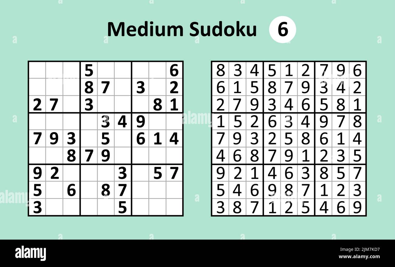 Sudoku game with answers. Medium complexity. Simple vector design set Sudoku Stock Vector Image ...