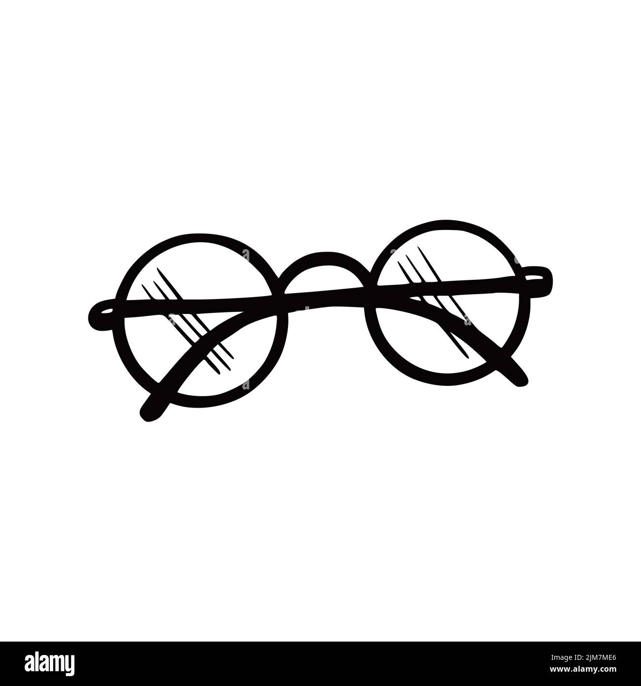 Hand drawn round frame glasses, top view. Sketch doodle style. Glasses ...