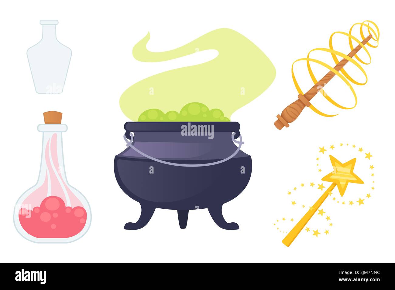 Set of witch tools for witchcrafting cauldron with magical brew magic ...