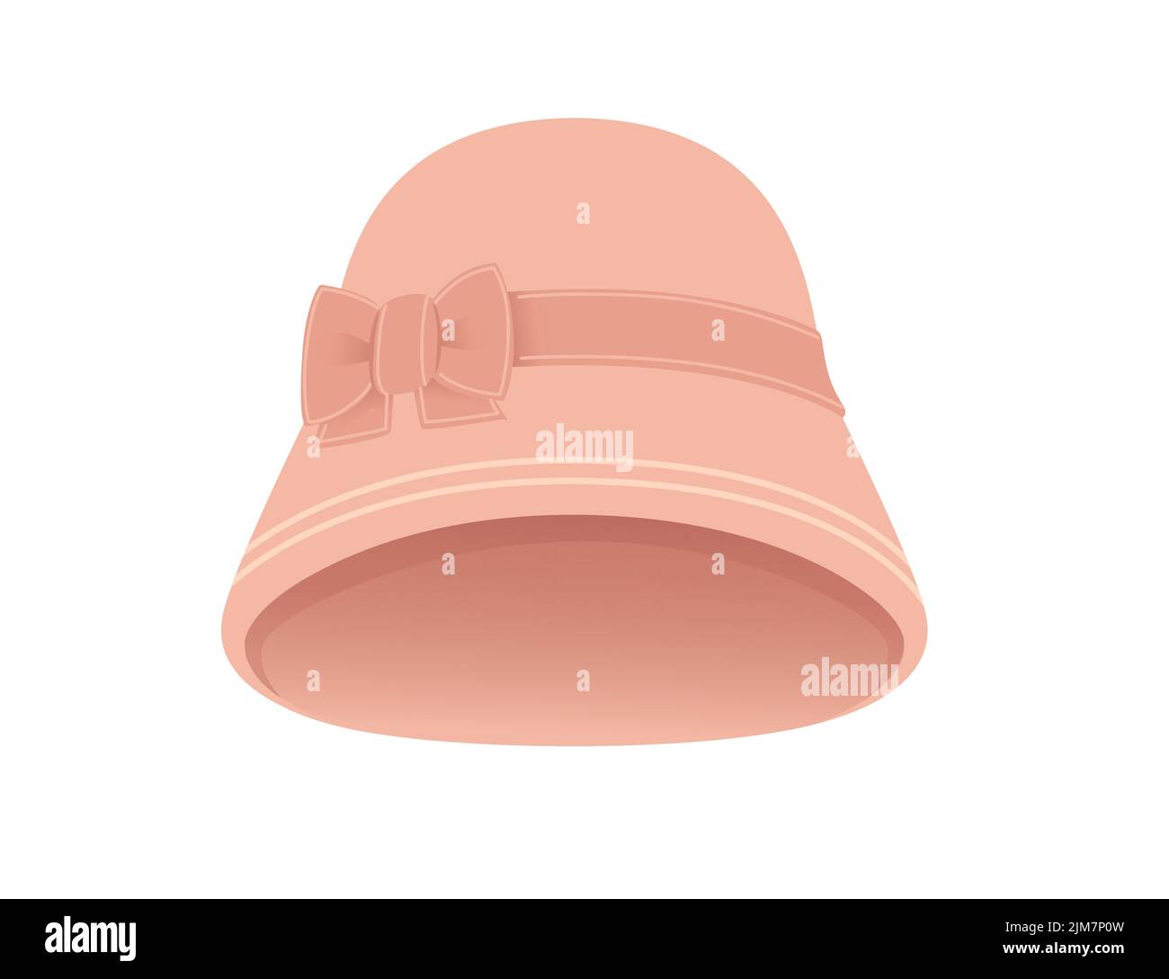 Pink color textile hat with bow summer headwear vector illustration ...