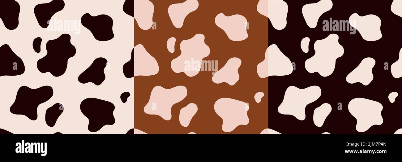 Vector set of three seamless patterns of cow skin. Animal skin template ...