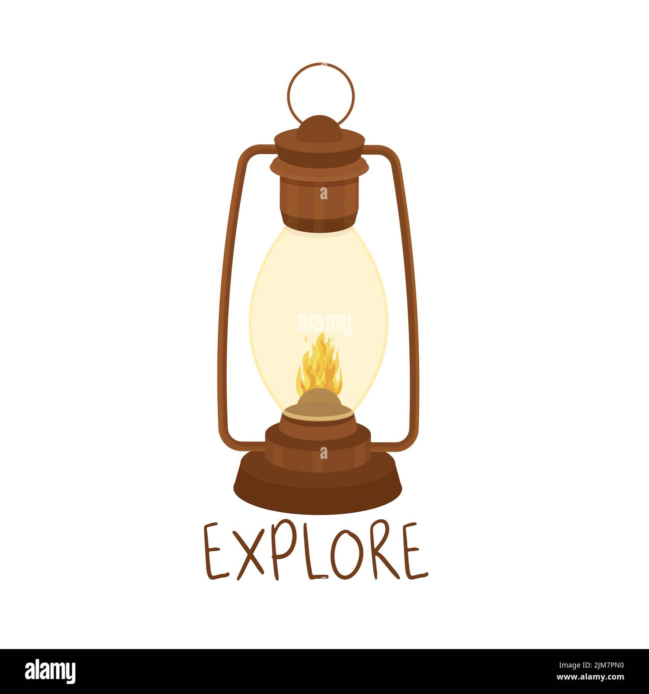 Kerosene lamp, burning handle camping light in cartoon style isolated ...