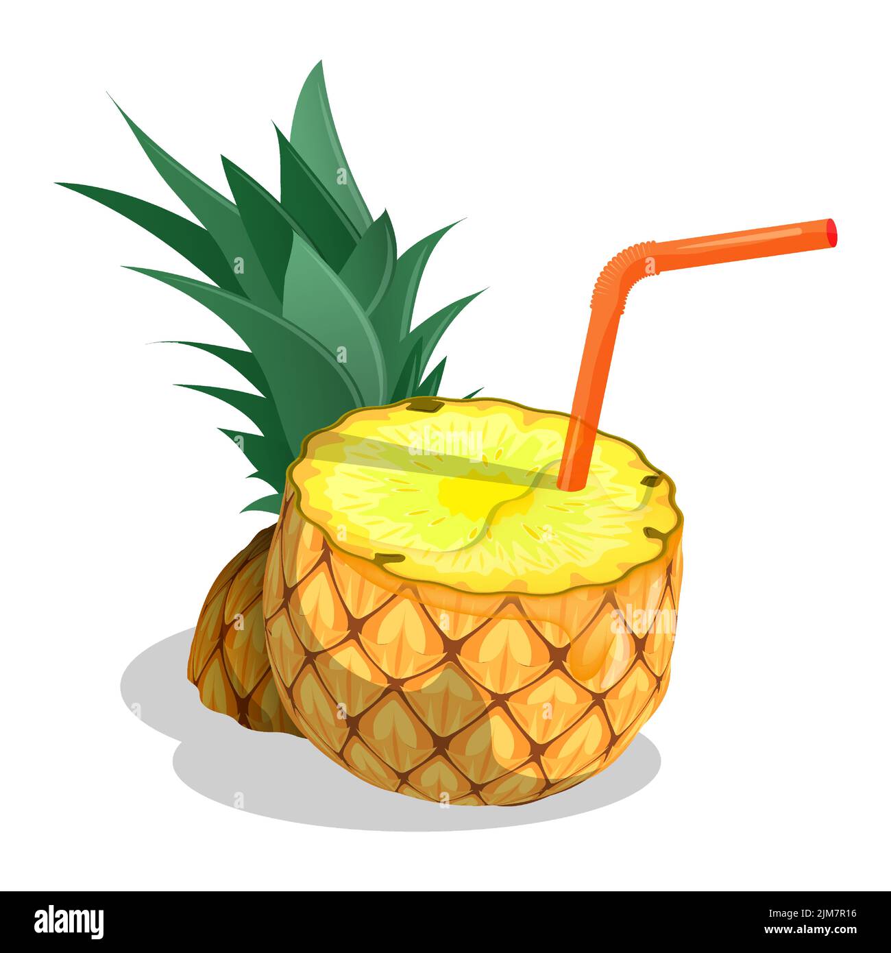Sliced pineapple, juicy ananas with cocktail straw. Harvesting tropical ...