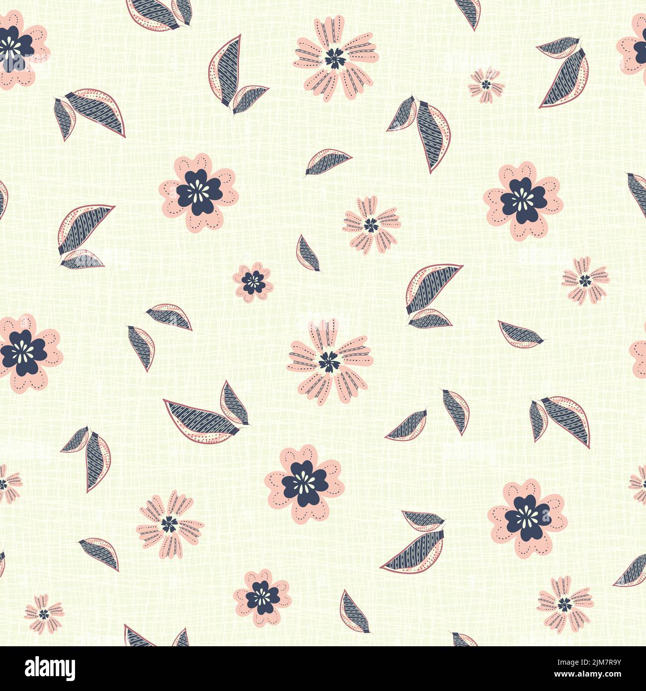 Wildflower seamless vector pattern background. Pink blue stylized ...