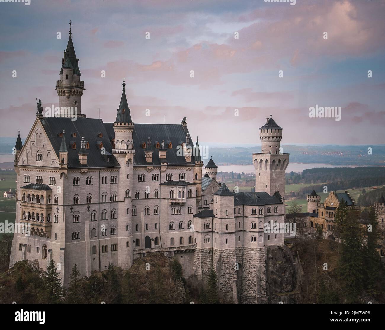 A beautiful view of a famous Neuschwanstein Castle near the Fussen ...