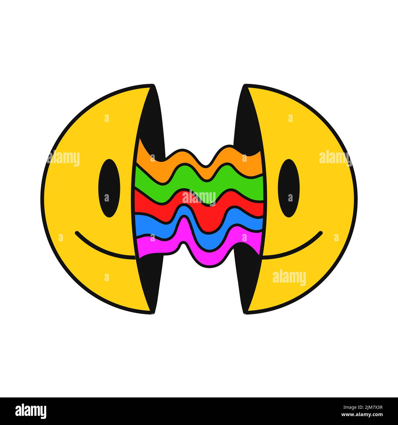 Two half of trippy smile face,amanita mushroom.Vector hand drawn doodle ...