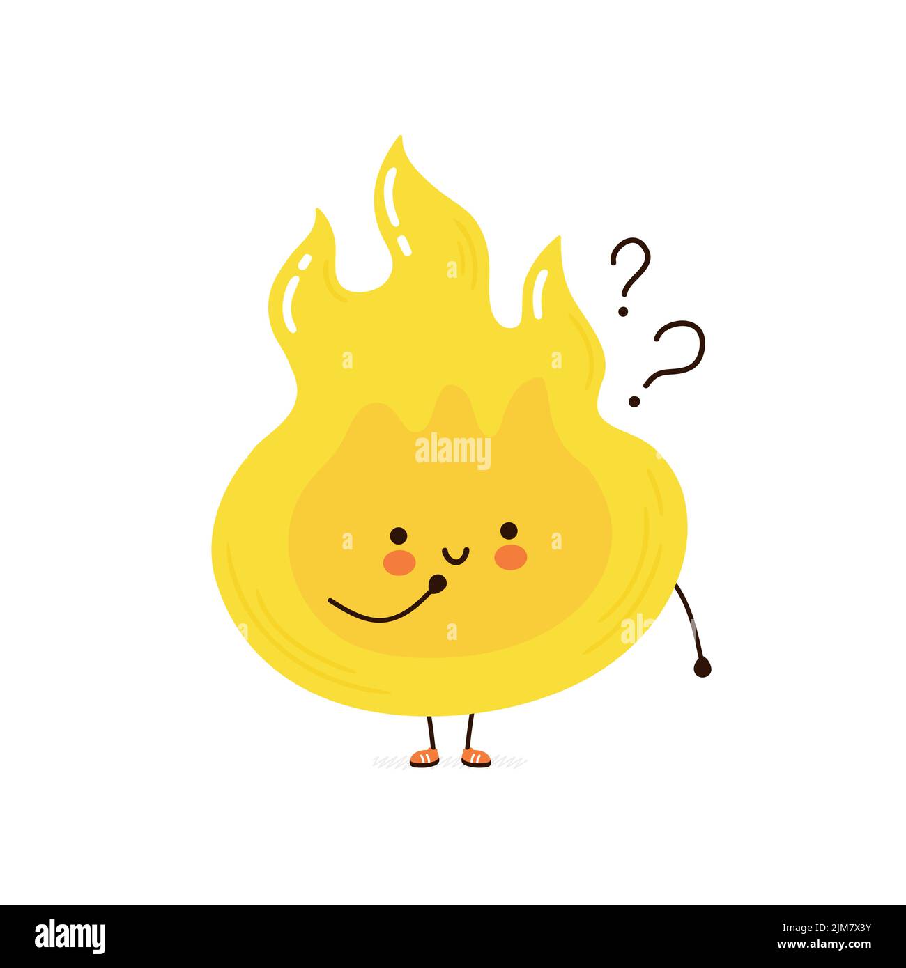 Cute funny flame character with question mark. Vector hand drawn ...