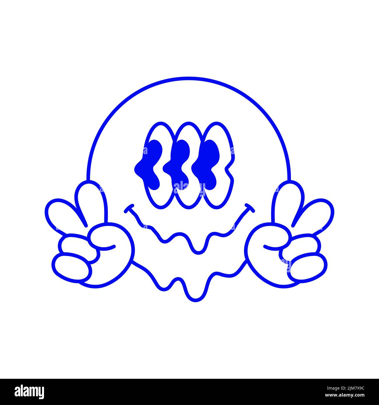 Smile face with peace hippie gesture t-shirt print. Vector hand drawn ...