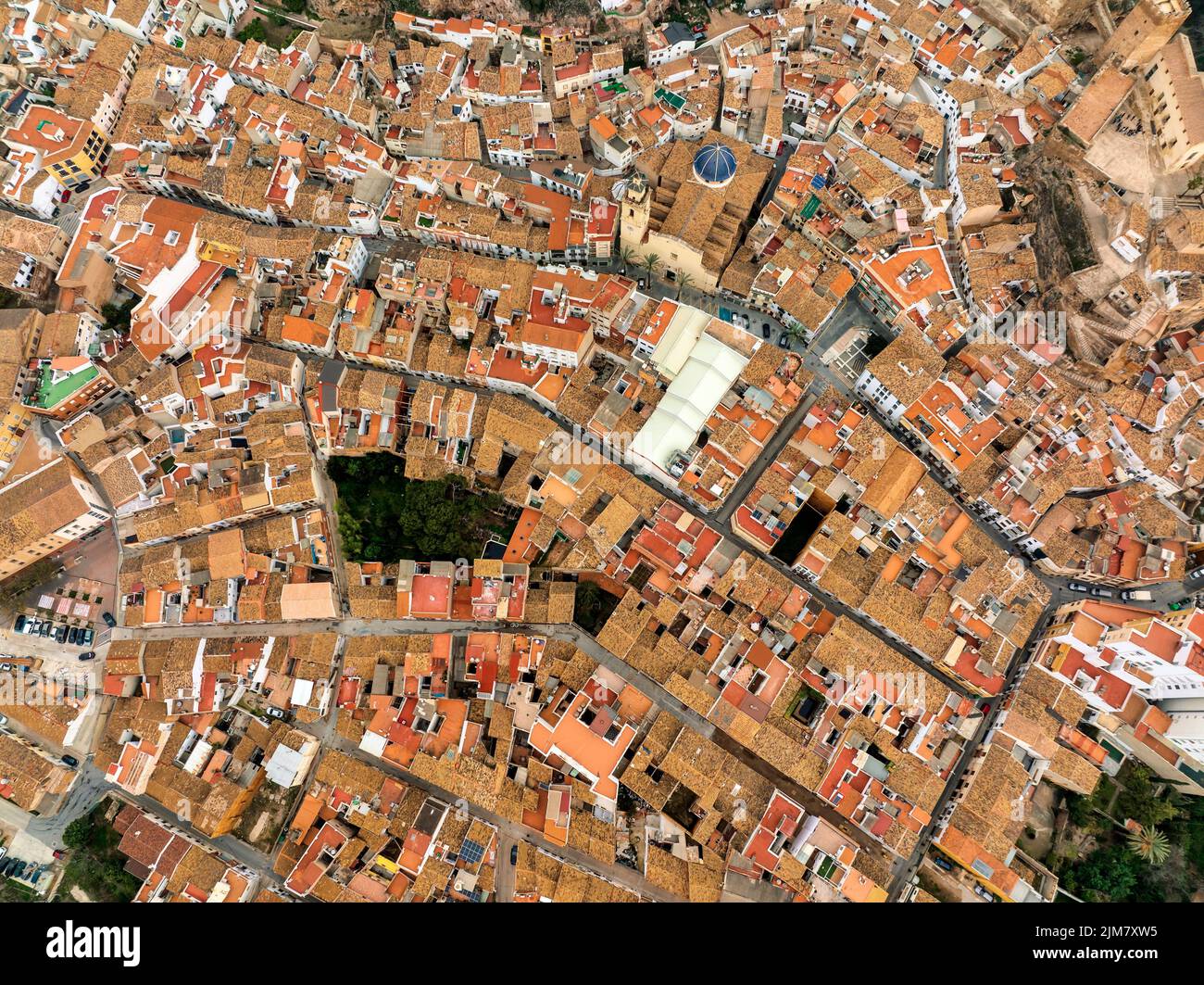 Aerial image of the urban center of Bunyol, Valencia, Spain, town where ...