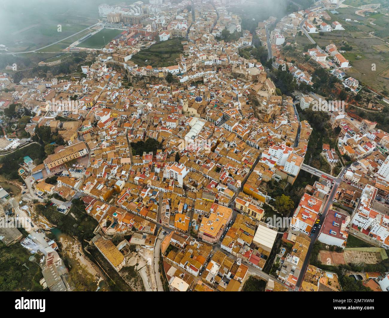 Aerial image of the urban center of Bunyol, Valencia, Spain, town where ...